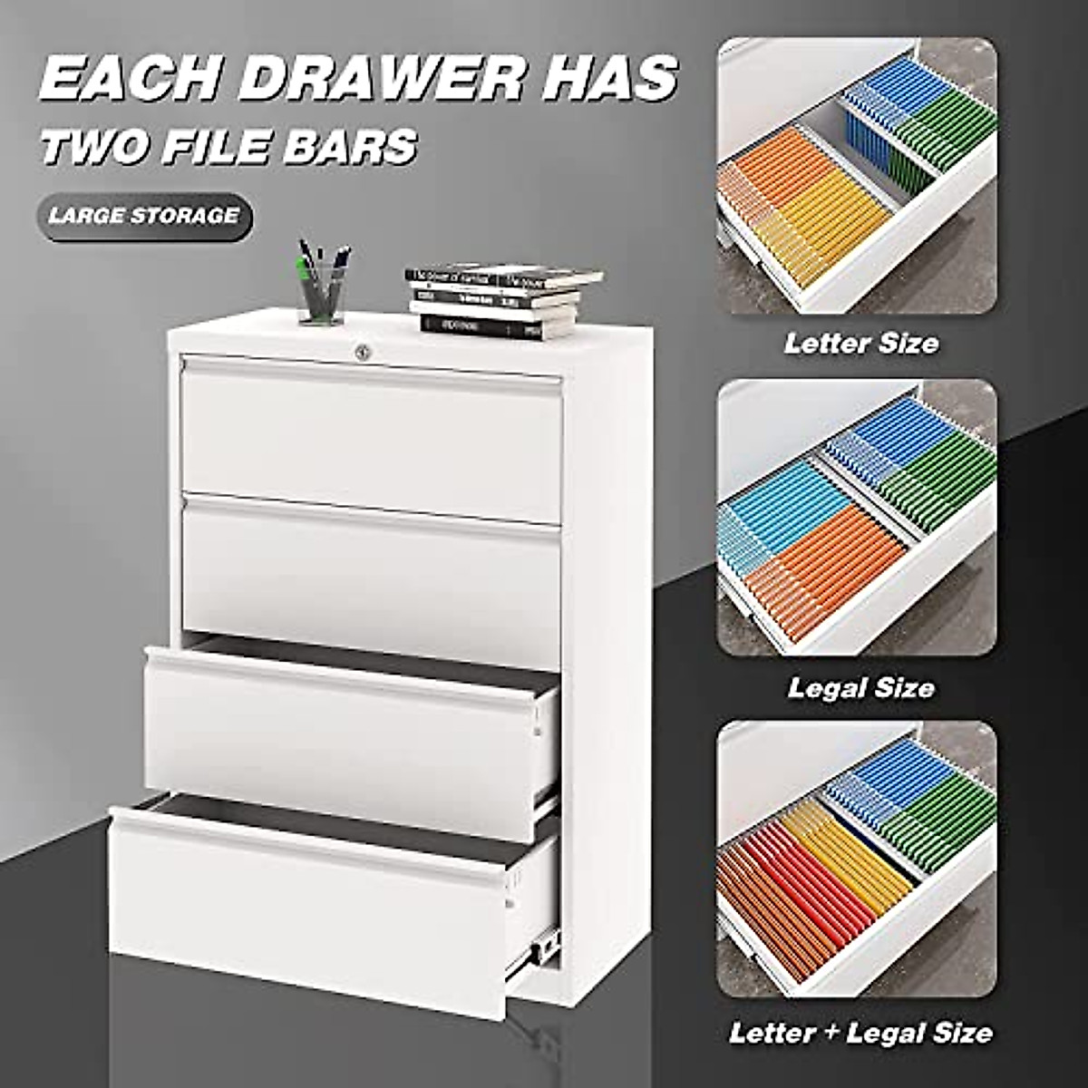 Aobabo 4 Drawer Metal Lateral File Cabinet with Lock,Steel Filing Storage Cabinet with Letter/Legal Size for Home Office,Anti-tilt Structure,Assembly Required…