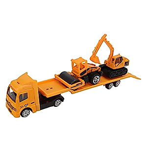 JIJO 4PCS Mini Alloy Construction Trucks Set 1:64 Carrier Truck Engineering Trailer Car Toys for Age 3+ Mini Alloy Construction