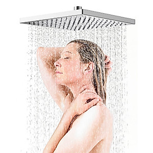 Hibbent Thickness Metal Rain Shower Head, 12 Inch High Pressure Shower Heads, Square Large Bathroom Rainfall Shower Head with Adjustable Brass Ball Joint, Waterfall Full Body Coverage, Chrome