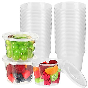 Augshy Deli Food Containers with Lids 12 oz, 40 Sets Food Storage Plastic Containers With Lids Reusable Plastic Containers Free for Soup, Salad, Dessert, Fruit, Meal Prep Leakproof and Microwave Safe