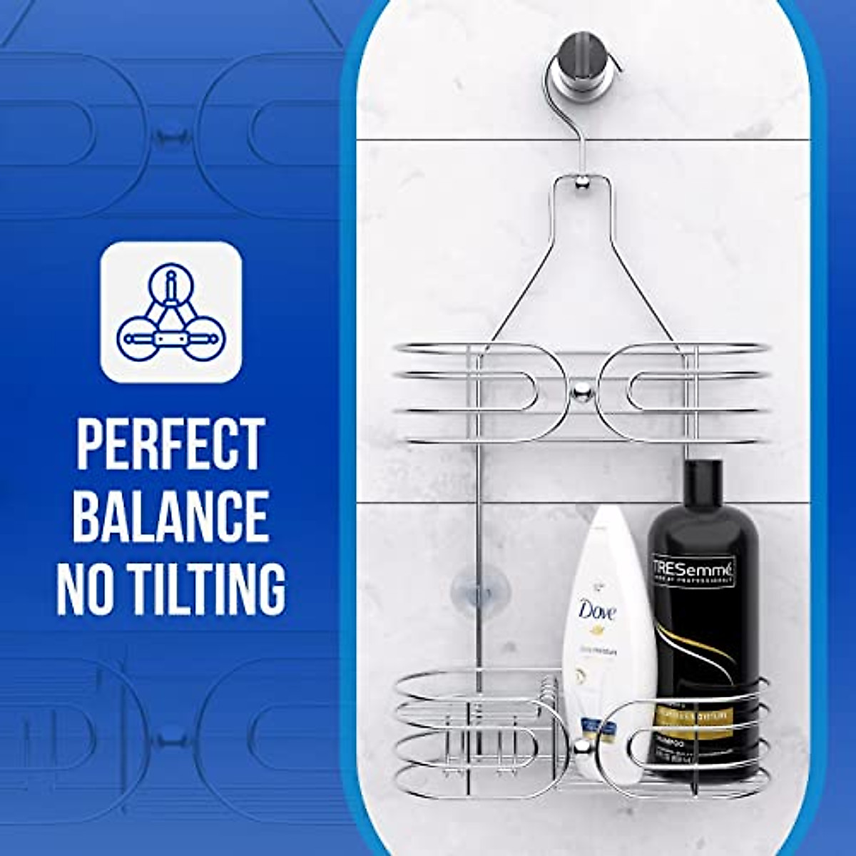 SKATCO Hanging Shower Caddy - 2-Tier Rust-Resistant Stainless Steel Shelves Chrome Rack Over Shower Head Organizer Bathroom Basket Storage Holds Shampoo, Conditioner, Soap, Bath Sponge, Razors