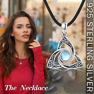 TUGHRA Witches Knot Necklace for Men Women Sterling Silver Moonstone Pendant Necklaces Oxidized Irish Jewelry Gift for friends Birthday Anniversary Valentine Days