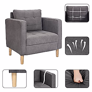 STHOUYN Small Accent Chairs Living Room Chairs Set of 2, Reading Chairs Bedroom Comfy Comfortable Chair, Mid Century Modern Club Chair, Tufted Single Sofa Office Living Room Furniture (2, Grey)