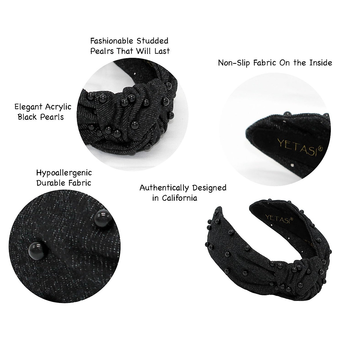 YETASI Head bands For Women's Hair are Unique. Black Pearl Headband Denim is Classy. Knotted Headband for Women is a Comfy Headbands for Women . Get Complements with Cute Jean Black Pearl Headband