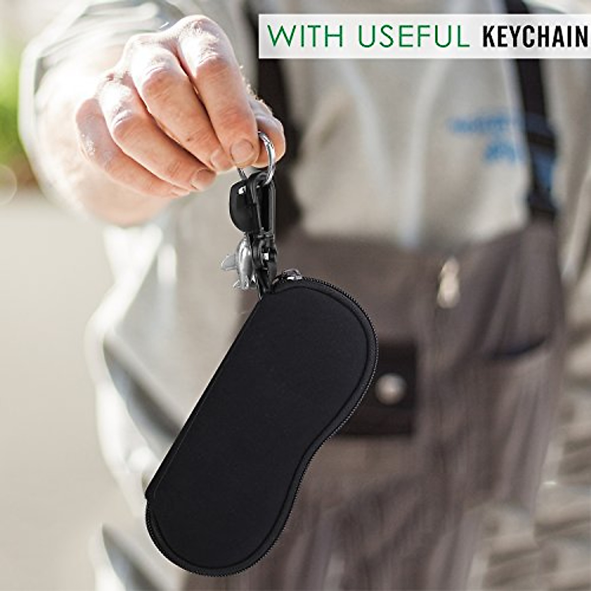 MoKo Eyeglass Soft Case, Zippered Neoprene Sunglasses Pouch with Clip for Men Women - Black