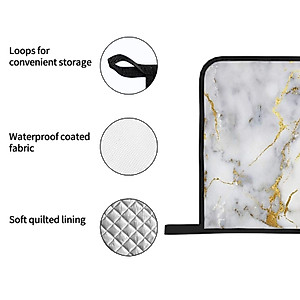 Gold Marble Oven Mitts and Pot Holders Set Heat Resistant Oven Gloves Flexible for Kitchen Cooking Baking Grilling Microwave