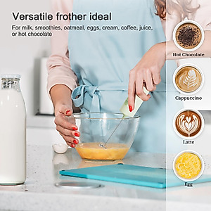 ELMWAY Powerful Electric Milk Frother, Battery Operated Drink Blender, Foam Maker Mixer, Milk Frother Handled for Coffee, Latte, Matcha, Protein Powder (Light Green)