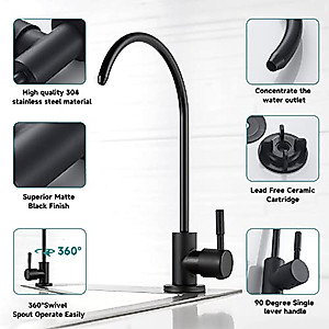 Drinking Water Kitchen Faucet Matte Black,FVITA 304 Stainless Steel Sink Filter Water Faucet Reverse Osmosis Water Filter Faucet