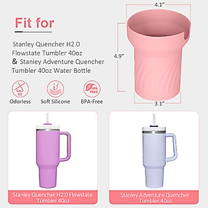 Bravace Silicone Boot for Stanley Cup Accessories, 5pcs Straw Cover Cap Compatible with Stanley 30&40 Oz Tumbler with Handle, Boot Sleeve Cover Fit with Stanley H2.0 FlowState 40oz Tumbler(Pink)