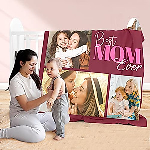 Baosity Mother's Day Blanket Gifts for Mom, Custom Blanket with Photos/Text, Personalized Picture Blanket Throw, Customized Birthday Gifts for Mom from Daughter Son - 4 Size (6 Photo W/Text)