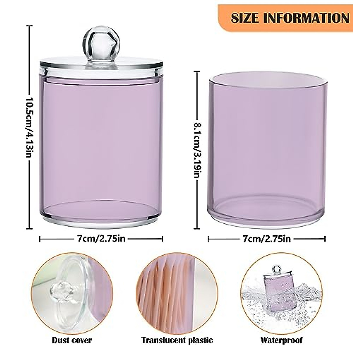 Gredecor 2 Pack Qtip Holder Organizer Dispenser Clear Thistle Purple Bathroom Storage Canister Cotton Ball Holder Bathroom Containers for Cotton Swabs/Pads/Floss