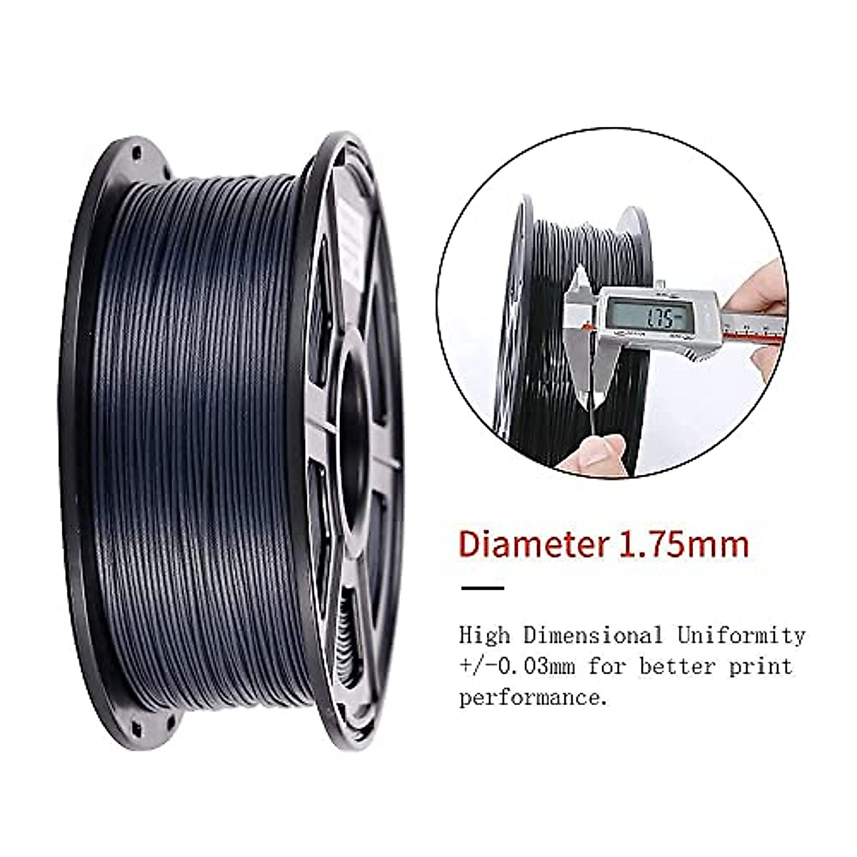 Suntop PLA Filament 3D Printer Filament Carbon Fiber Filament 1.75mm 20% Carbon Fiber Dimensional Accuracy +/- 0.03 mm 1kg 2.2lbs Black Spool