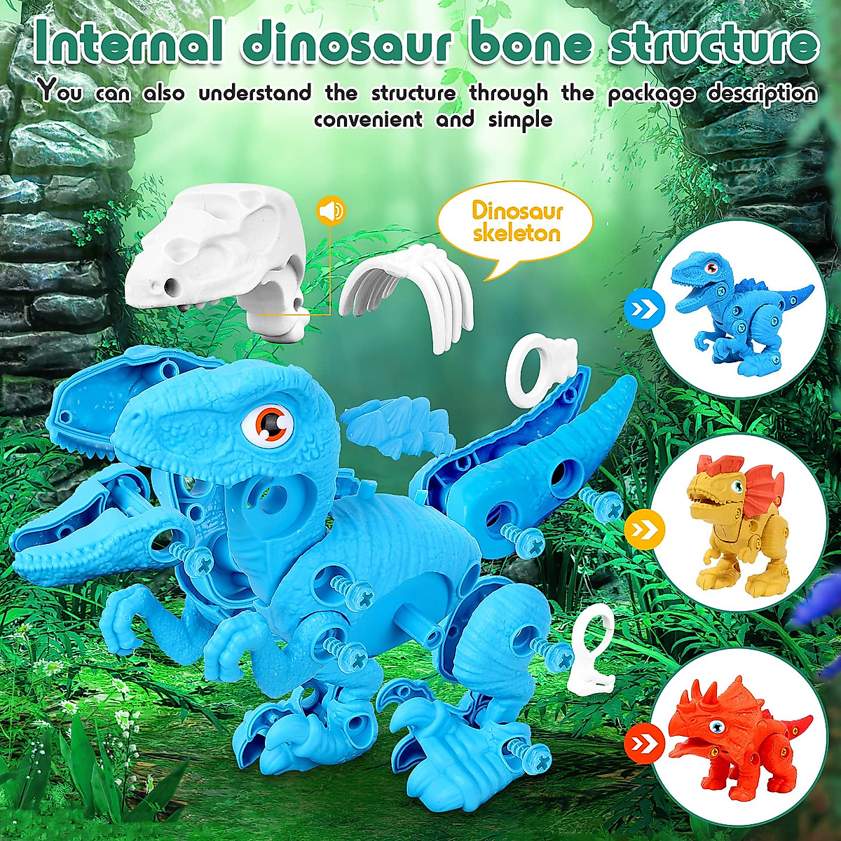 Dinosaur Toys for3 4 5 6 7 8 Year Old Boys, Take Apart Dinosaur Toys for Kids 3-5 5-7 STEM Construction Building Kids Toys with Electric Drill, Dinosaur Toy Party Birthday Gifts for Boys Girls