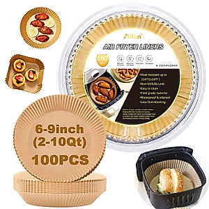 Ailun 8inch Air Fryer Disposable Paper Liners, 100PCS Non-Stick Air Fryer Parchment Liner, Oil Resistant, Waterproof, Food Grade Baking Paper for 5-8 QT Air Fryer Baking Roasting Microwave