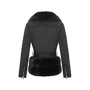Bellivera Women Faux Suede Leather Jacket Motorcycle Short Coat Biker PU Sherpa-Lined Overcoat 8831A Black L