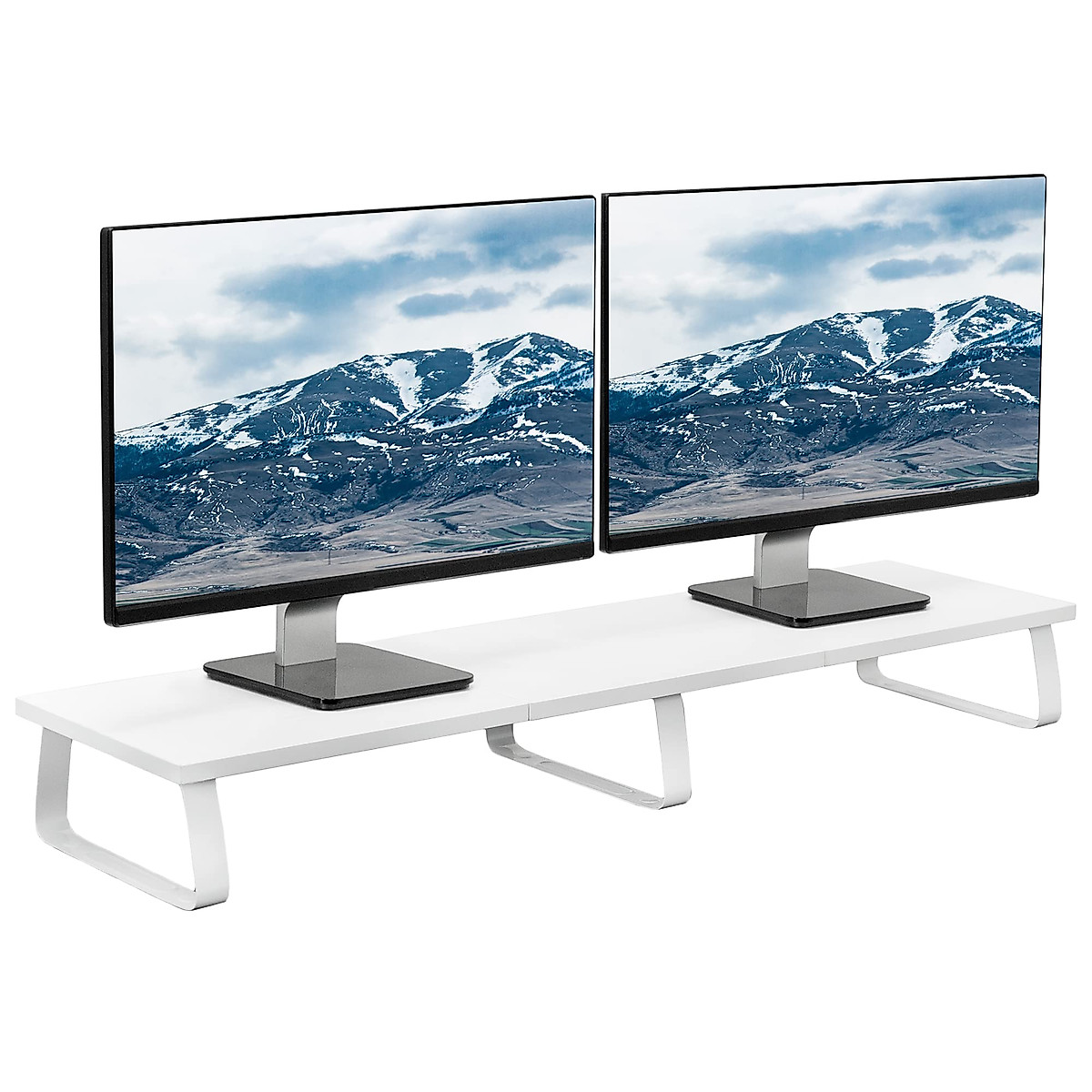 VIVO 39 inch Extra Long Monitor Stand, Wood & Steel Desktop Riser, Dual Screen, TV, Keyboard, Laptop, Ergonomic Desk and Tabletop Organizer, White, STAND-V000DL-W