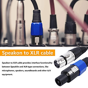 HBU Pack of 2 10 Feet SpeakOn to XLR Cables - 2pcs 10Ft. Audio Jack Speak-On Male to 3 Pole XLR Female Extension Cable - DJ PA Stage 3 Pin Microphone Wire with Twist Lock