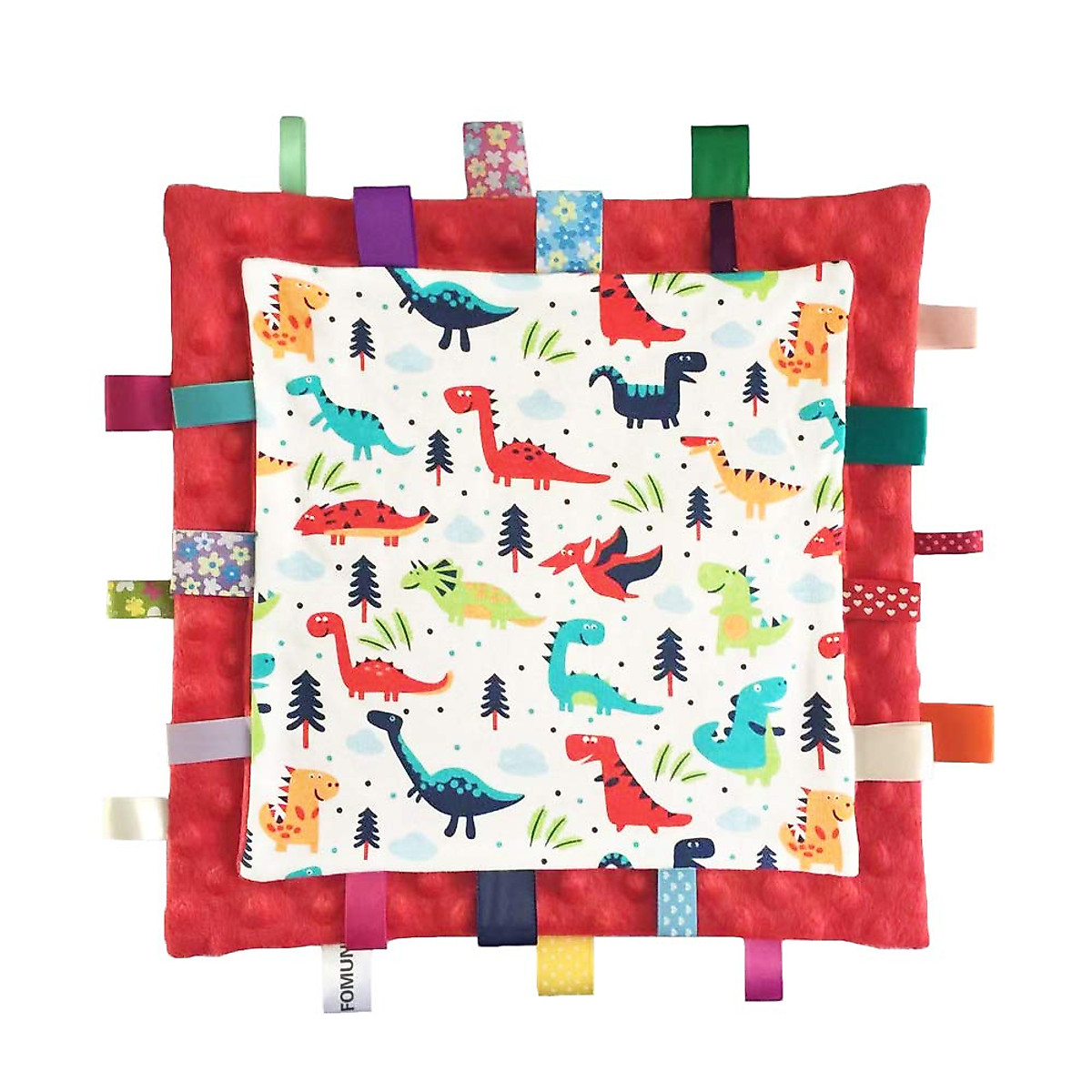 FOMUNI Baby Soft Touch Comforter Blanket with Tags,12x12 inch Taggie Comforter,Comfort Security Blanket Gift for Toddler Child Kids,Dinosaur Comforter Blanket-Large Size,BJ004R-L