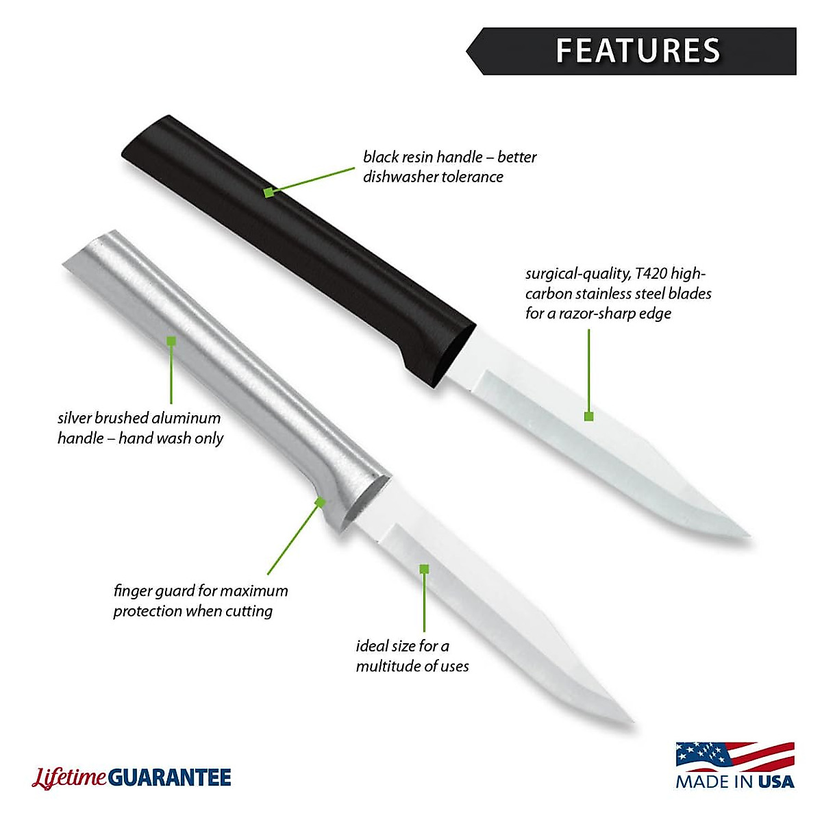 Rada Cutlery Regular Paring Knife, Aluminum Handle - Pack of 2