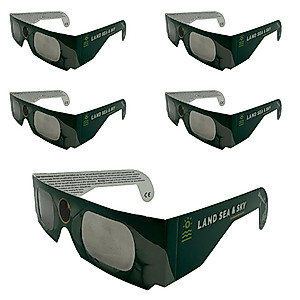 Land Sea & Sky Solar Eclipse Glasses - CE and ISO Certified Safe Shades for Direct Sun Viewing - Made in the USA (5 Pack)