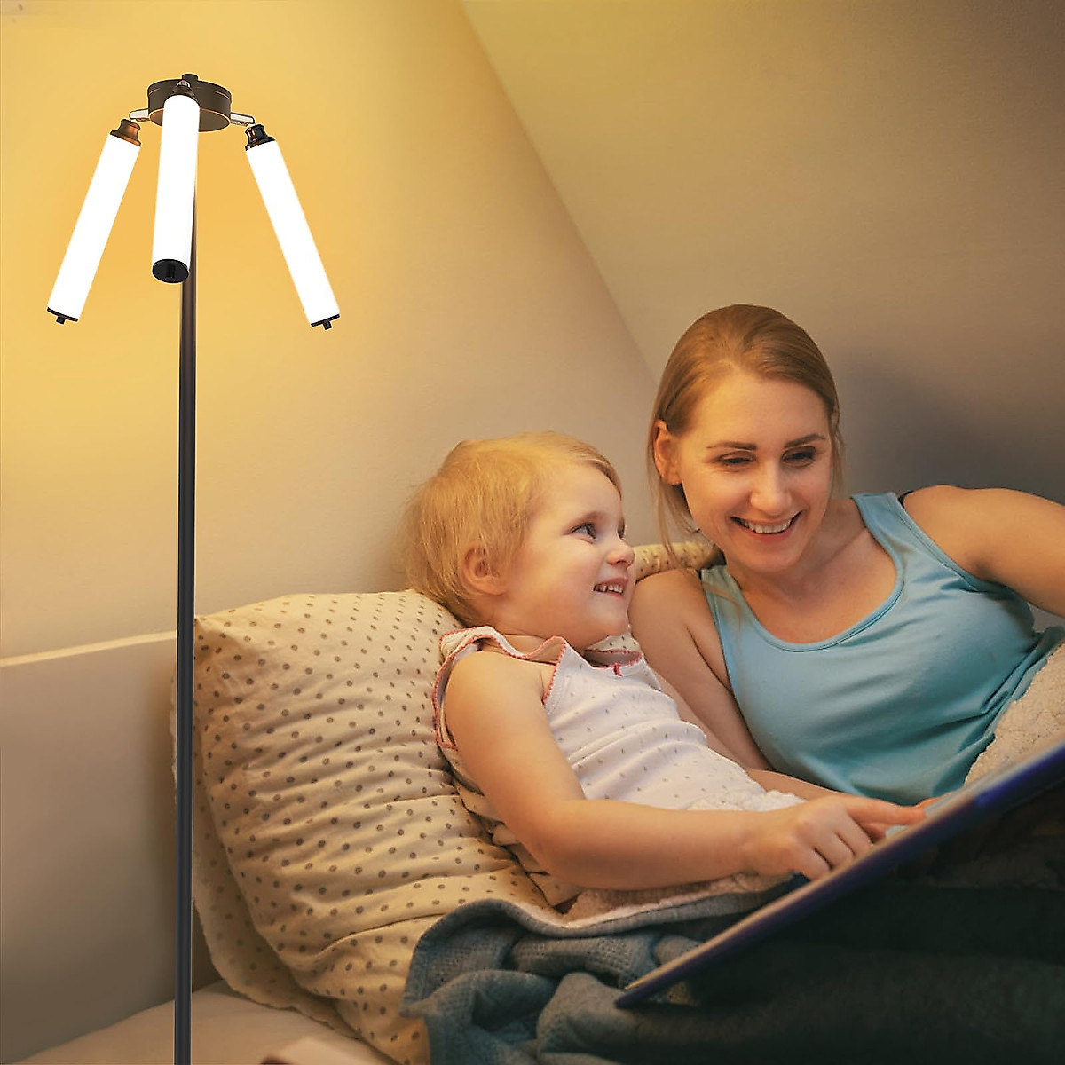 Alldio Torchiere Floor Lamps, Modern Bright Floor Lamp for Living Room, Multi-Head Standing Light with Foot Switch, LED Tall Lamp for Bedroom, Office (Black)