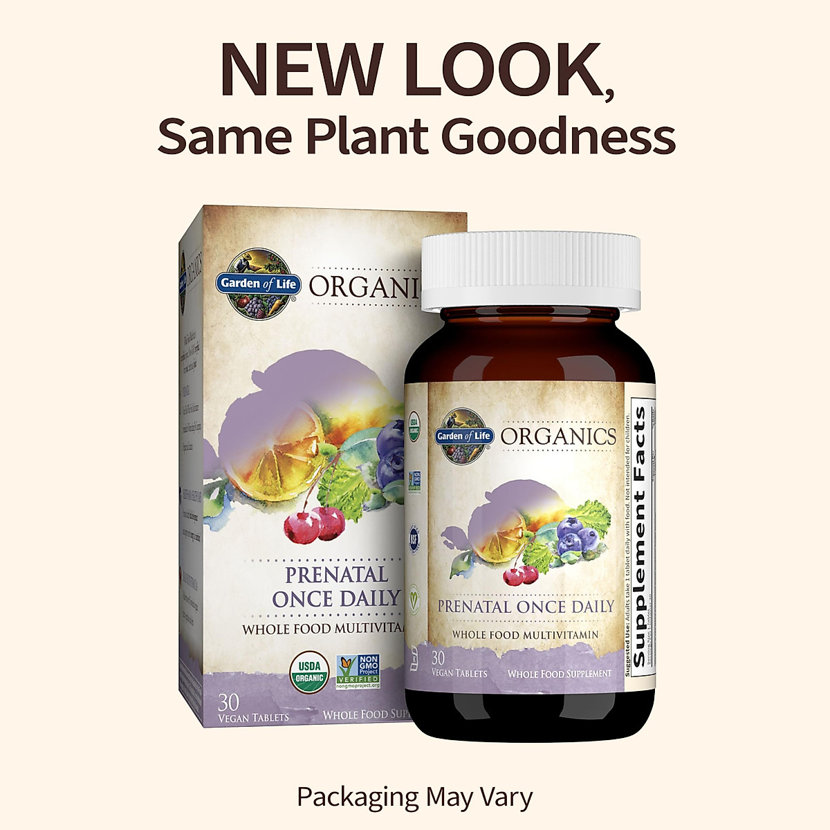 Garden of Life Organics Prenatal Vitamin: Folate for Energy & Healthy Fetal Development, Non-constipating Iron, Vitamin C, B6, B12, D3 – Organic, Non-GMO, Gluten-Free, Vegan, 30 Day Supply