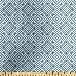 Lunarable Celtic Fabric by The Yard, Vintage Style Abstract Knot Pattern with Entangled Wavy Lines Motif, Decorative Satin Fabric for Home Textiles and Crafts, 1 Yard, Blue Grey and White