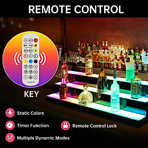 Cimcame Led Lighted Liquor Bottle Display with Remote Control, 48 Inch 3 Steps Countertop Illuminated Lighting Shelves for Home Commercial Bar Living Room Black