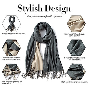 maamgic Women's Scarf Pashmina Shawls and Wraps for Evening Dresses Travel Office Winter Wedding Cashmere Feel Long Reversible Scarves Dark Grey and Cream