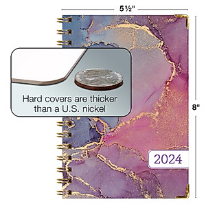 Global Printed Products HARDCOVER 2024 Planner: (November 2023 Through December 2024) 5.5"x8" Daily Weekly Monthly Planner Yearly Agenda Bookmark, Pocket Folder & Sticky Note Set (Pink Purple Marble)