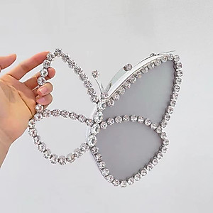 Butterfly Shape Evening Clutch Bag, Rhinestone Diamond Frame Wedding Party Prom Purse Handbag for Women (grey)