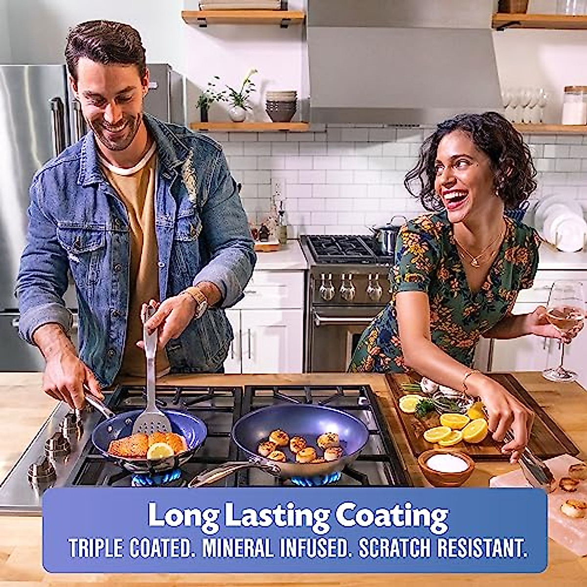 Granitestone 10 Inch Non Stick Frying Pan Nonstick Stainless Steel Pan with Diamond Coating for Long Lasting Nonstick Frying Pan Skillet for Cooking, Induction/Oven/Dishwasher Safe, Non Toxic - Blue