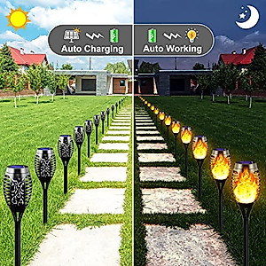 LazyBuddy Solar Torch Lights with Flickering Flame, Mini 12LED Fire Effect Solar Torches Outdoor Waterproof, Solar Powered Christmas Landscape Decorative Light for Garden Pathway Lawn Yard (2 Pack)