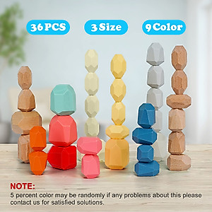 36PCS Wooden Sorting Stacking Rocks Building Blocks for 3 4 5 6 Years Old Kids, Balancing Stones Game Educational Preschool Learning Montessori Toys Toddler Fine Motor Skill Sensory Toy, Boy Girl Gift