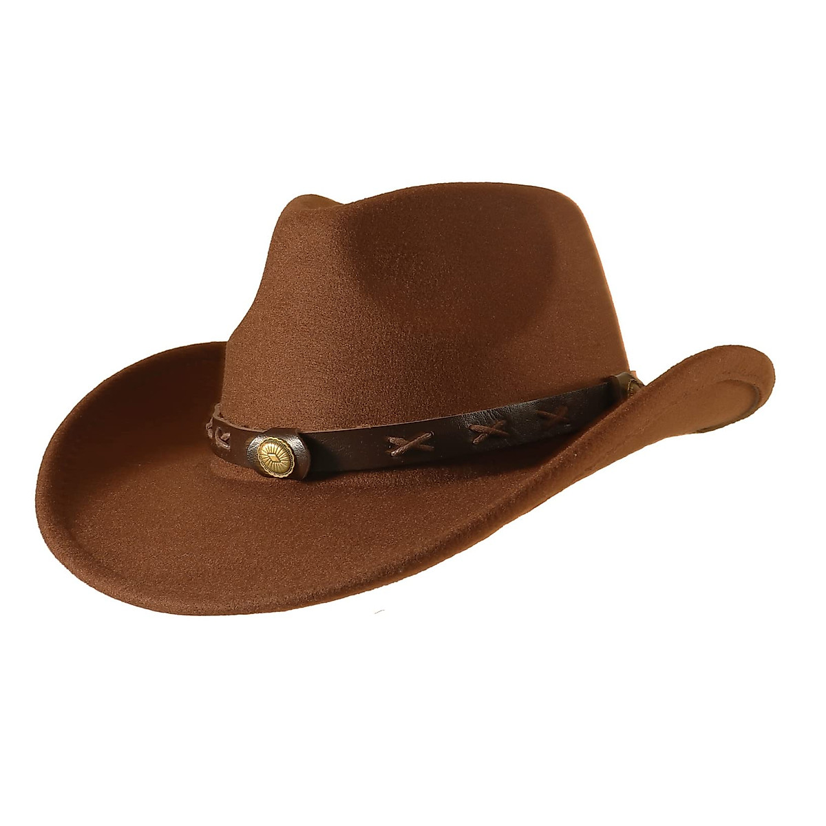 Cowboy Hat with Fringed Bandana Set for Women Wide Brim Western Cowgirl Hat Paisley Head Wrap Scarf (Coffee)