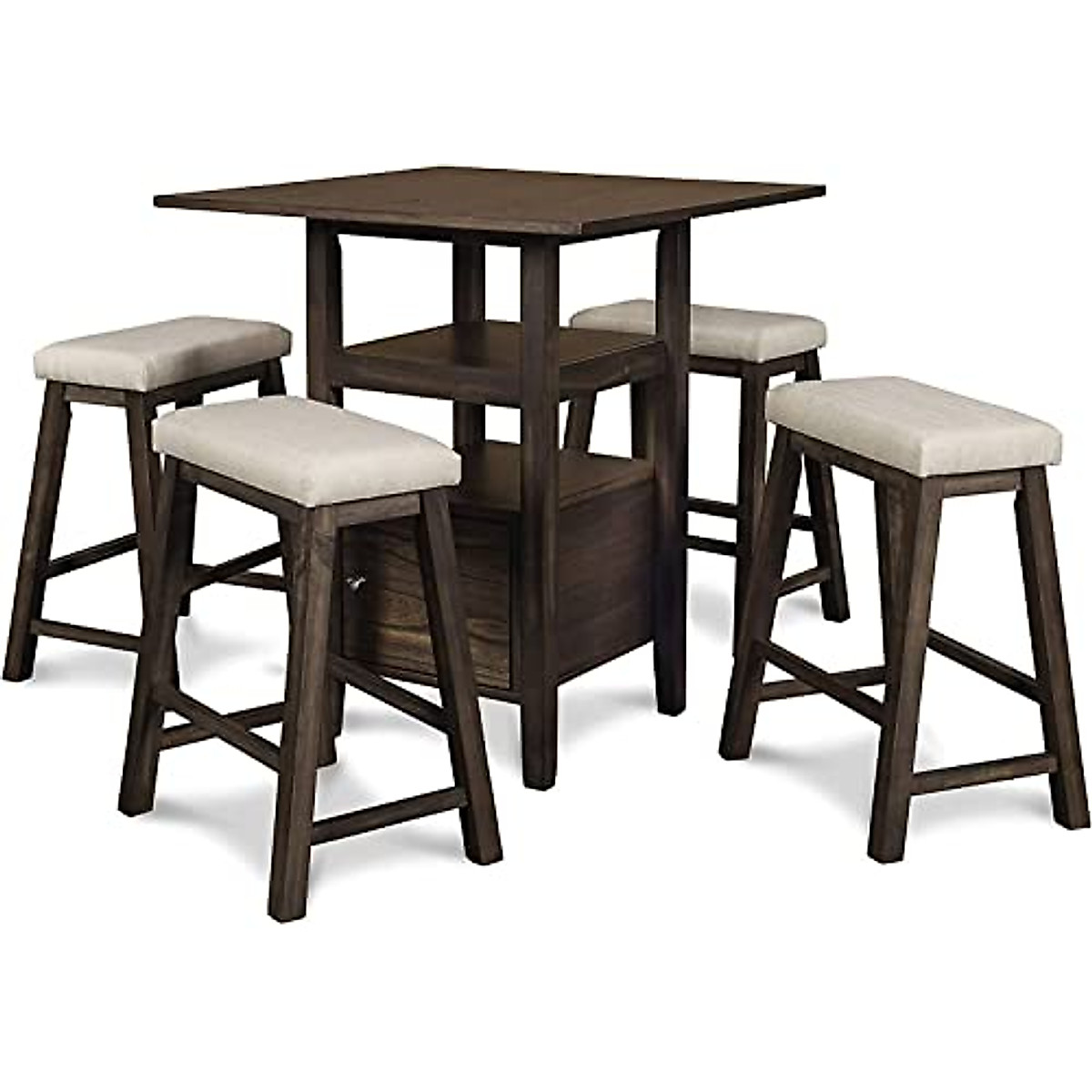 New Classic FURNITURE Derby Counter Dining Stool Set with 1 Table and 4 Chairs, Chocolate