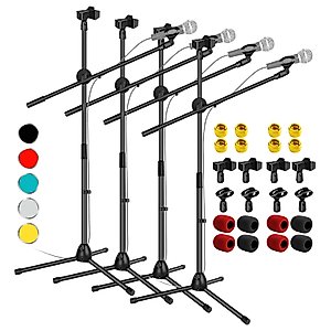 5 Core Tripod Mic Stand Floor 4Pcs Adjustable 31 to 76 Inches Boom Arm Holder Microphone Stands 360 Degree Rotating + Dual Mic MS DBL 4PCS
