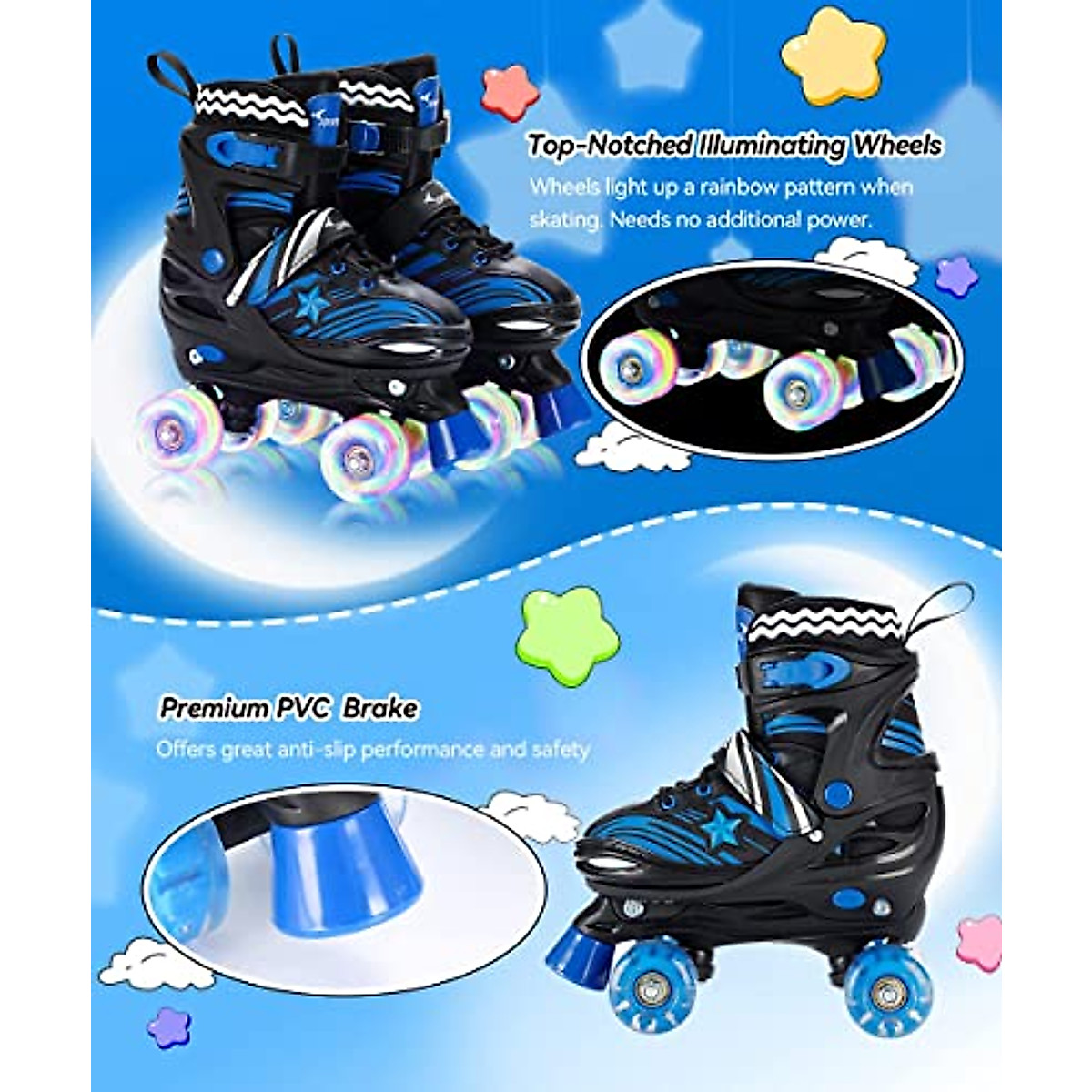 Roller Skates for Boys 4 Sizes Adjustable, Sportneer Light Up Kids Roller Skates for Age 3-5 6-12 Roller Skates with Protective Gears Illuminating Wheels Gift for Kids Toddler Beginner