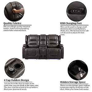ETAGERIA Home Theater Seating 67" RV Recliner Double Reclining Loveseat Electric Recliner Loveseat Sofa with Console,Light Bar,Cup Holder (Black Grey)