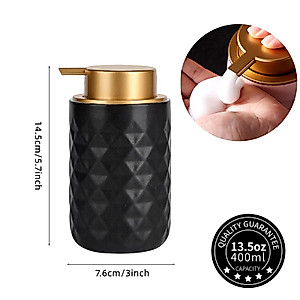 LALA DOLCE Foam Dispenser - Hand Pump Dispenser Foaming Soap Dispenser Ceramic Dish Liquid Dispenser for Kitchen Bathroom Hand Wash Bottle (13.5oz/400ml Black)