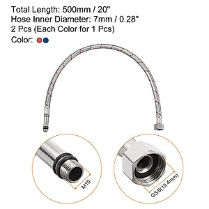 uxcell 20 Inch Long Faucet Supply Line Connector, 2pcs G3/8 Female Compression Thread x M10 Male Connector Braided 304 Stainless Steel Water Supply Hose Line