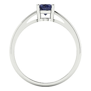 Clara Pucci 1.0 ct Oval Cut Solitaire Simulated Blue Sapphire Engagement Bridal Promise Anniversary Ring 18K White Gold Size 7.25