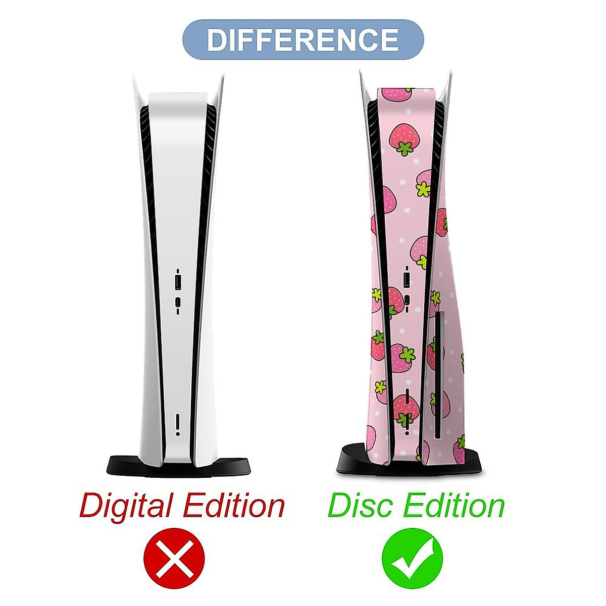 AoHanan Cute Strawberry 5 Skin Controller Accessories Cover Skins Anime Vinyl Cover Sticker Full Set for 5 Disc Edition