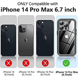 Temdan for iPhone 14 Pro Max Case Waterproof,Built-in 9H Tempered Glass Screen Protector [IP68 Underwater][14FT Military Dropproof][Dustproof][Real 360] Full Body Shockproof Phone Case-Black/Clear