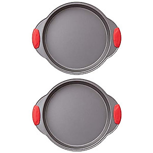 Amazon Basics Non-Stick, Round Cake Pan, 9-Inch, Gray with Red Grips, 2-Pack