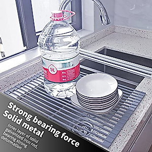 Roll Up Dish Drying Rack Drain Board Drainers, Over The Sink Dish Drying Rack for Kitchen Counter Foldable Dish Drainer Sink Warm Grey 20.5x13