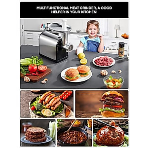 Electric Meat Grinder, 2600W Max Meat Grinders for Home Use, HOUSNAT 3 in 1 Heavy Duty Meat Mincer with 2 Blades and 3 Plates, Sausage Stuffer Tube & Kubbe Kit, Stainless Steel