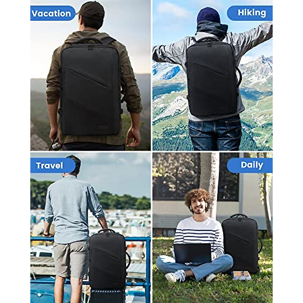 LOVEVOOK Carry on Backpack, Extra Large 35-50L Expandable Travel Backpack Airline Approved, Anti-Theft Waterproof Backpack for Travel, 18 Inch Laptop Backpack with USB Port for Men & Women