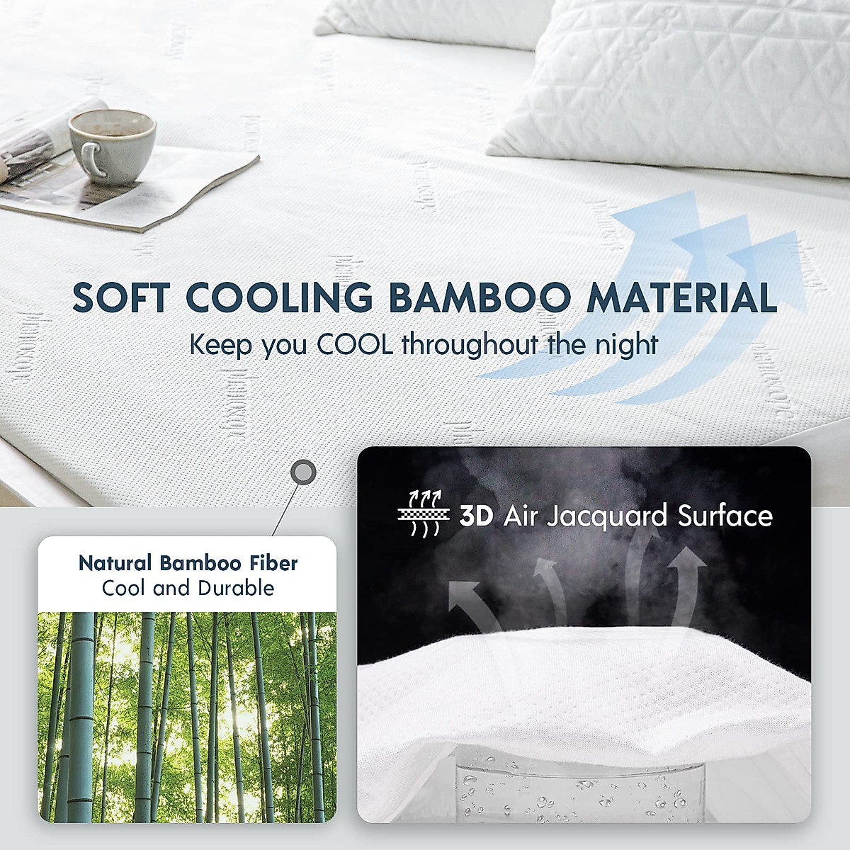 Phantoscope 100% Waterproof Mattress Protector, Queen, Mattress Cover 3D Air Soft Fabric, Mattress Pad Cover with 18'' Deep Pocket, Noiseless Washable, Queen Size