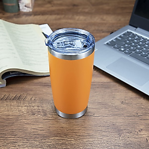 Kmass kmax 4pack 20oz Stainless Steel Vacuum Insulated Travel Cup with Lids and Straws and Cleaning Brush Double Wall Travel mug Coffee Cup Stainless Steel Tumblers for Home, Office (Orange)